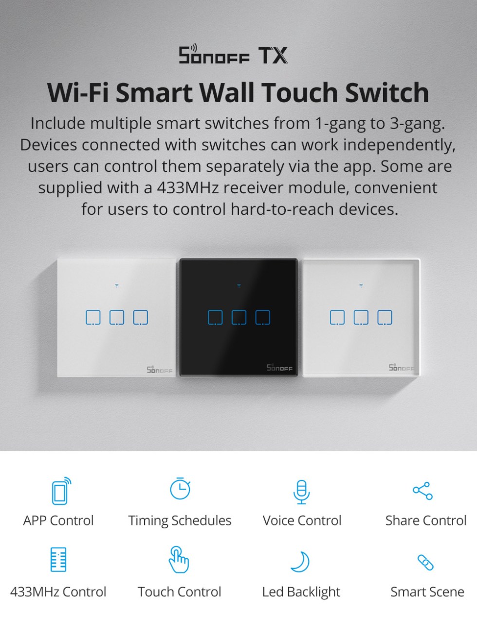 SONOFF TX Series Wifi Smart Wall Switches - T0/T1/T2/T3 Smart WiFi ...